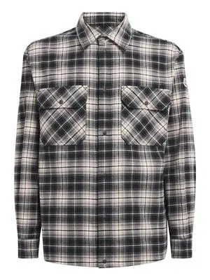 Moncler Cotton Check Zip-up Shirt - Grey