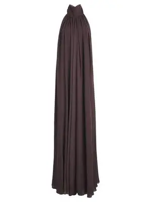 DE LA VALI Chiffon Halterneck Maxi Dress - Brown