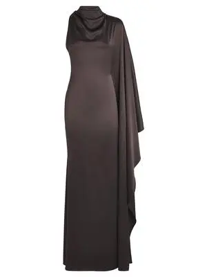 DE LA VALI One-shoulder Draped Maxi Dress - Brown