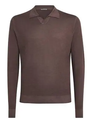 Corneliani Virgin Wool Long-sleeve Polo Shirt - Beige