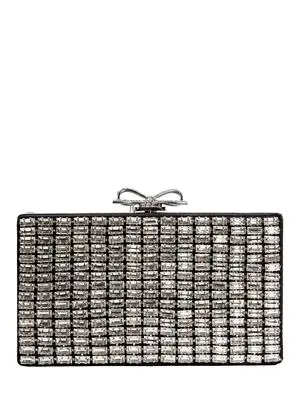 SELF-PORTRAIT Crystal Chainmail Clutch Bag With Bow Detail - Silver