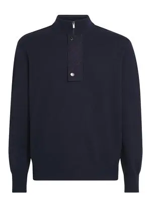 Paul & Shark Virgin Wool Quarter-zip Sweater - Navy