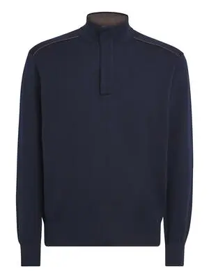 Paul & Shark Virgin Wool High-neck Sweater With Contrast Piping - Navy