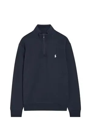 Polo Ralph Lauren Half-zip Cotton-blend Sweatshirt With Embroidered Crest - Navy