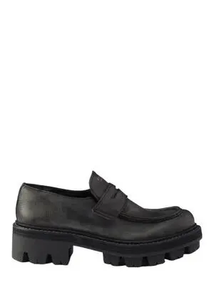 Prada Leather Loafers With Logo Detail - Black