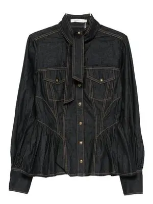 Zimmermann Zimmermann Denim Cotton Shirt With Pussy Bow Detail Blue