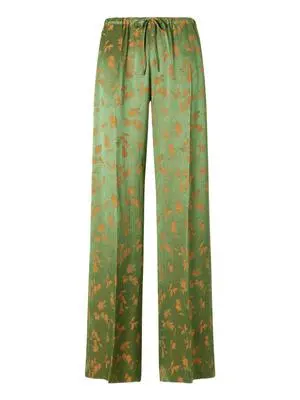 Dries Van Noten Wide Leg Jacquard Trousers - Green