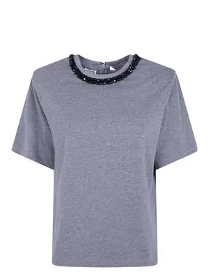 Essentiel Antwerp Embellished Round Neck Short Sleeve T-shirt - No