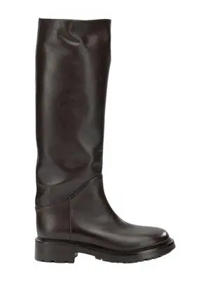 STRATEGIA Round Toe Low Block Heel Boots - Brown