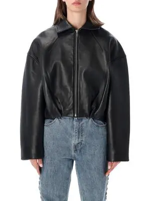 ROTATE BY BIRGER CHRISTENSEN Cropped Leather Zip Jacket - Nero