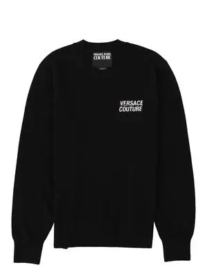 Versace Wool-blend Crewneck Sweater With Logo Patch - Black