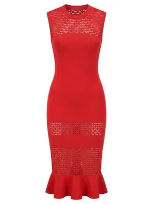 MODENAIRE Modenaire Sleeveless Knit Midi Dress With Mesh Detail And Flared Hem