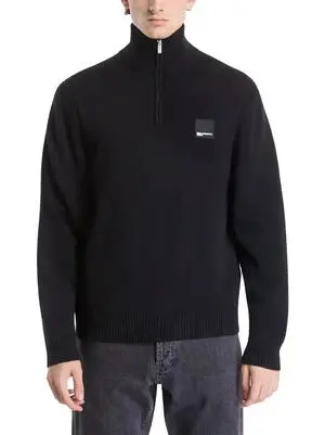Karl Lagerfeld Logo Patch Quarter-zip Sweater - Black