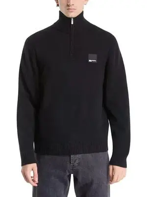 Karl Lagerfeld Logo Patch Quarter-zip Sweater - Black