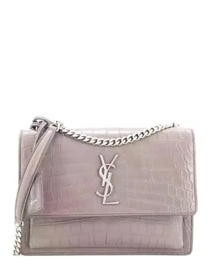 Saint Laurent Sunset Crocodile Embossed Leather Medium Cross Body Bag - Grey