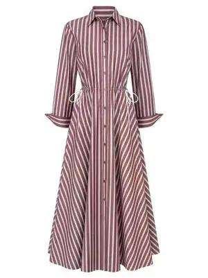 TOCCIN Anika Striped Drawstring Shirt Midi Dress - Red