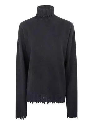 UMA WANG Distressed Effect Roll Neck Knit - Black