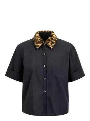 TOCCIN Zadie Leopard-print Collar Cropped Shirt - Black