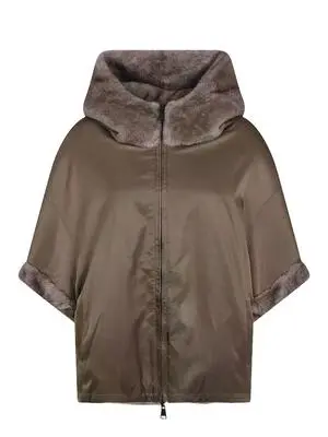 BETTA CORRADI Hooded Faux Fur Trim Coat - Brown