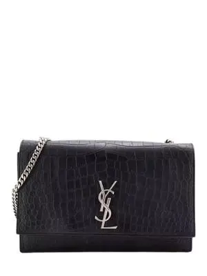 Saint Laurent Monogram Crocodile Embossed Leather Large Crossbody Bag - Black