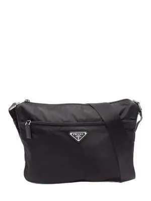Prada Logo Plaque Shoulder Bag - Black