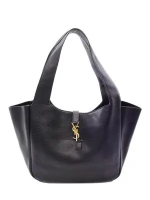 Saint Laurent Saint Laurent Leather Tote Bag With YSL Plaque Black