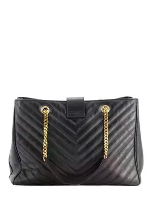 Saint Laurent Classic Monogram Shopper Matelasse Chevron Leather Tote Bag - Black