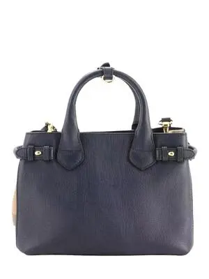 Burberry Burberry Banner Leather And House Check Canvas Small Tote Bag Blue