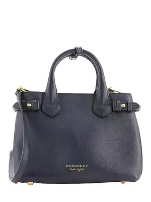 Burberry Banner Leather And House Check Canvas Small Tote Bag - Blue