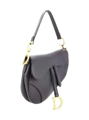 Dior Christian Dior Saddle Handbag Leather Medium Shoulder Bag Black