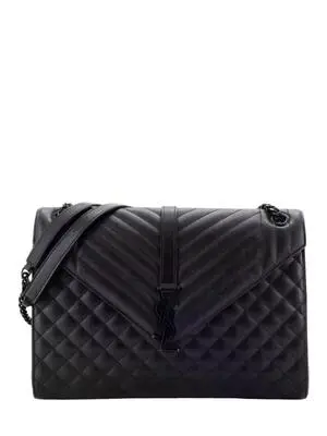Saint Laurent Classic Monogram Envelope Satchel Mixed Matelasse Leather Shoulder Bag - Black