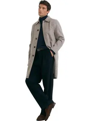 REISS Morpeth Wool-blend Check Single-breasted Overcoat - Stone Check