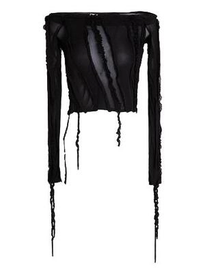 Blumarine Tulle Scoop Neck Cropped Top - Black