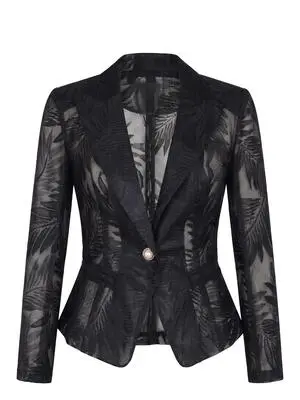MODENAIRE Modenaire Sheer Lace Sleeve Tailored Blazer