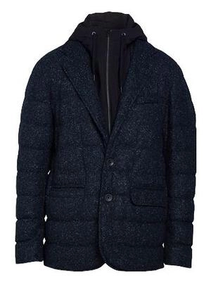 Herno Recycled Wool Blend Tweed Puffer Jacket - Navy