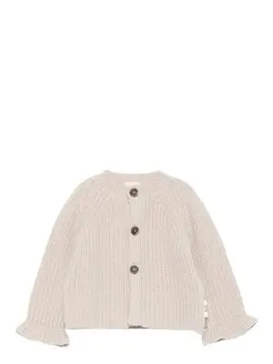 DOUUOD Douuod Ruffle-Cuff Chunky-Knit Cardigan