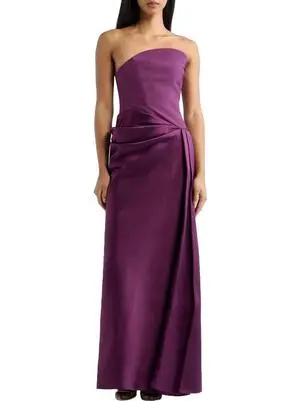 Solace London Seri Strapless A-line Gown - Damson