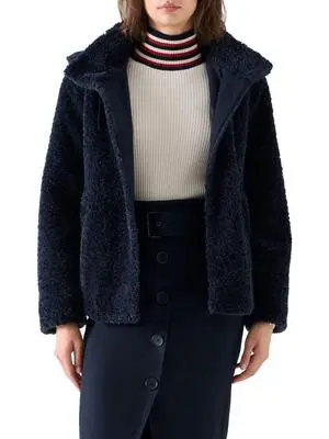 Akris Faux Fur Hooded Short Coat - Navy