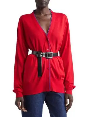 Versace Embroidered Wool-blend Cardigan - Red