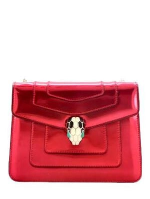 BVLGARI Serpenti Forever Square Shoulder Bag Metallic Leather Small - Red