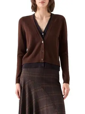 Akris Wool & Cashmere Trompe L'oeil Cardigan - Espresso