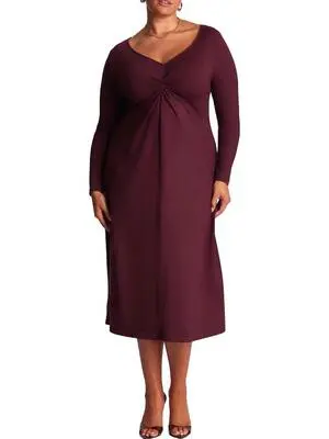 ESTELLE Sweetheart Neck Midi Dress - Fig