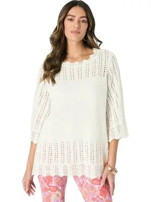 Roaman's Pointelle Pullover Sweater - Ivory