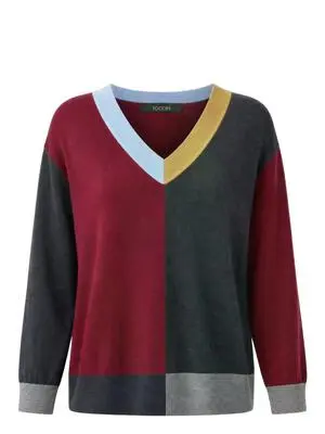 TOCCIN Sia Color-blocked V-neck Sweater - Red