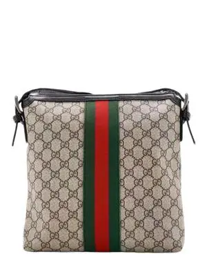 Gucci Web Messenger Bag Gg Coated Canvas Medium Cross Body Bag - Black
