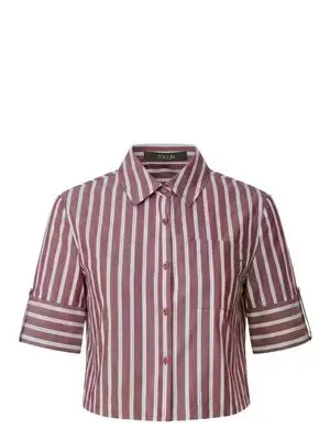 TOCCIN Striped Cropped Shirt - Red
