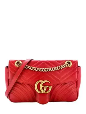 Gucci Gg Marmont Flap Bag Matelasse Leather Medium Shoulder Bag - Red