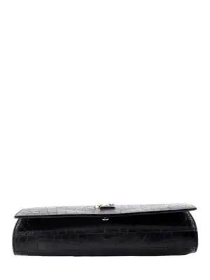 Saint Laurent Classic Monogram Crocodile Embossed Leather Large Clutch Bag - Black