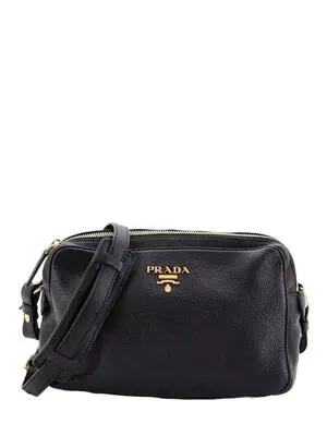 Prada Vitello Phenix Medium Double Zip Cross Body Camera Bag - Black
