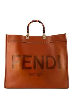 Fendi Sunshine Shopper Leather Large Tote Bag - Brown